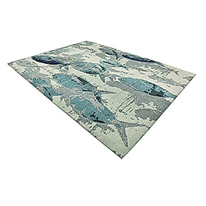 Unique Loom Positano Collection Coastal Modern Fish Light Blue Area Rug (9' x 12')
