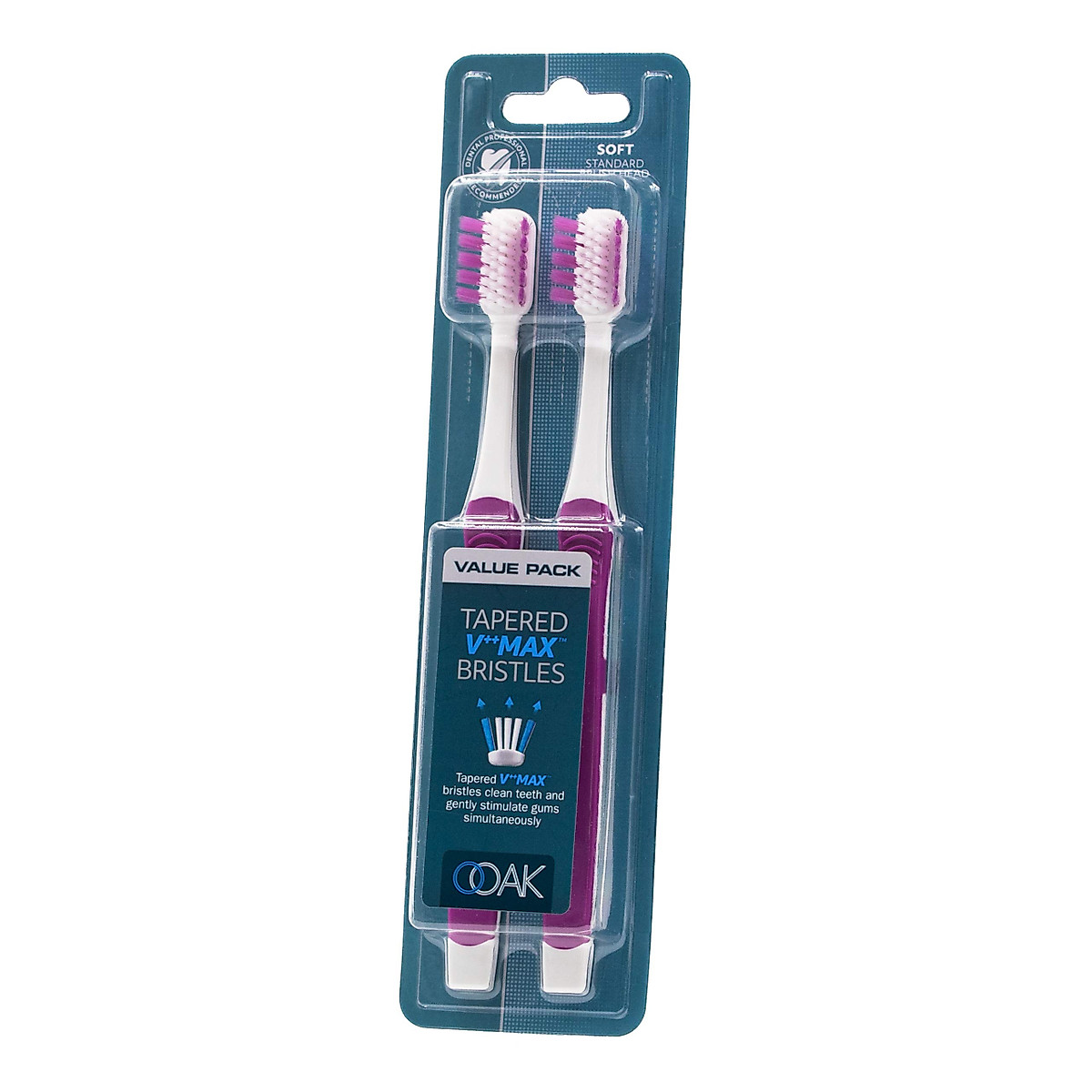 OOAK Toothbrush, Tapered V++max Bristles, 2 Pack - Pink