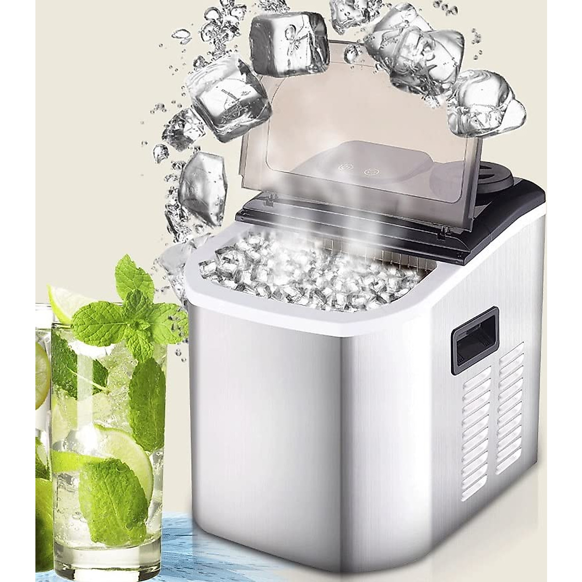 BybAgs ICES Automatic Ice Maker Commercial Coffee Shop Bar Mini Round Block Ice Cube Makinghine
