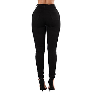 TKMUNY Women's High Rise Stretch Skinny Ripped Jeans Distressed Denim Leggings (XL) Black