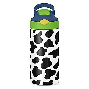 Kigai 12 oz Cow Kids Water Bottle,Insulated Stainless Steel Water Bottle with Straw Lid Double Walled Leakproof Flask for School Toddlers Girls Boys