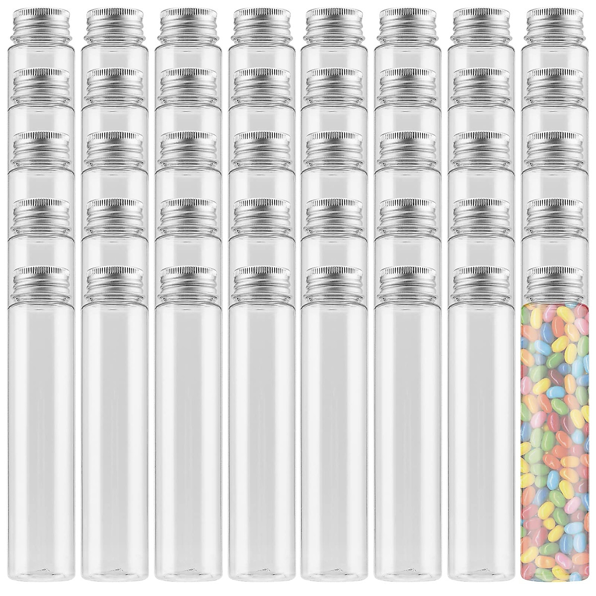 PINGEUI 40 Pack 140 x 30mm Plastic Test Tubes with Screw Caps, 110ml Test Tubes Clear Plastic Test Tubes for Bath Salt, Candy Containers for Parties, Wedding, Christmas, and Halloween