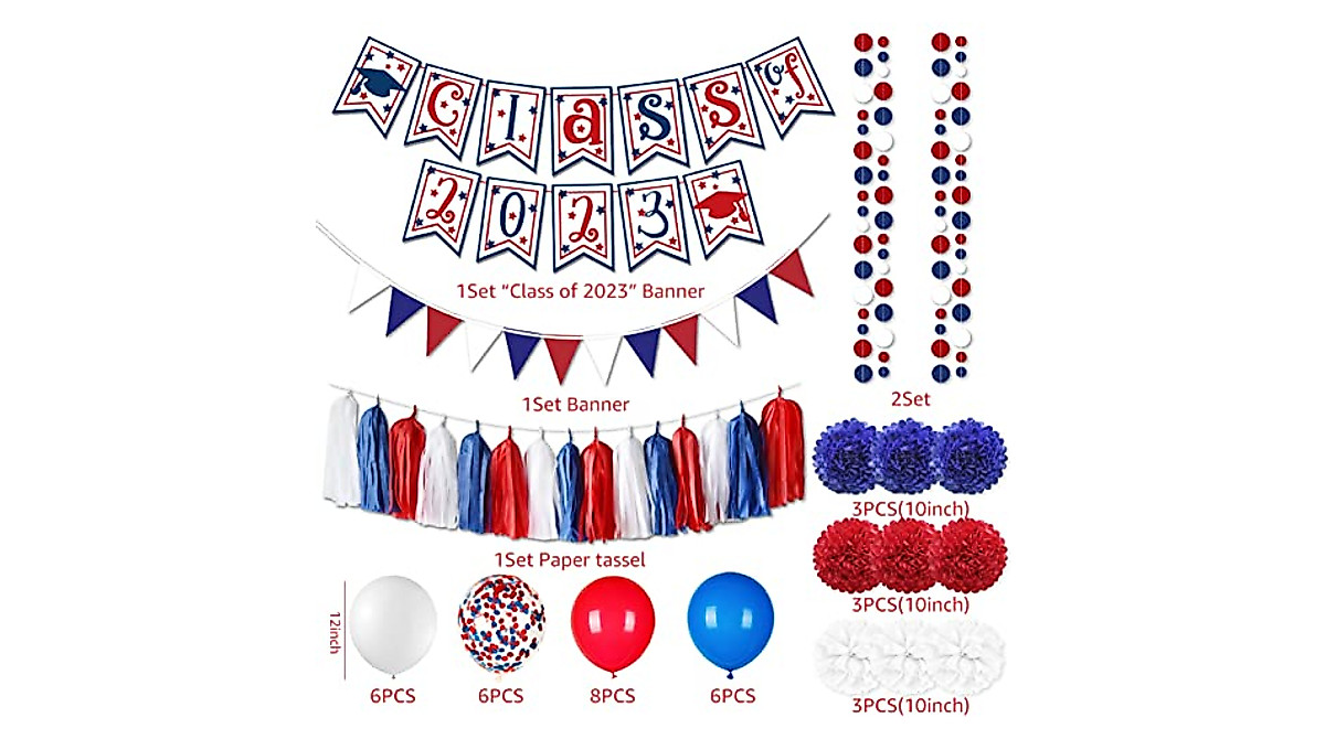 Graduation Party Decorations 2023 - Red, White & Blue Balloon Kit