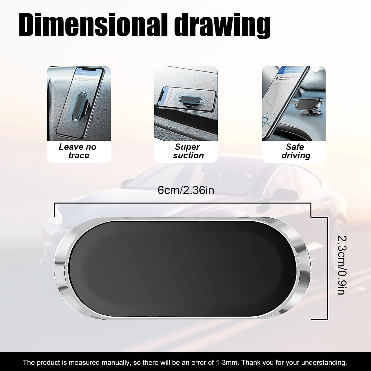 2Pcs Car Magnetic Phone Holder, 360 Degrees Rotation Magnetic Phone Mount, Never Block View, Ultra Magnetic Flex Car Phone Holder, Dashboard Car Mount Compatible All Smart Phones(Silver)