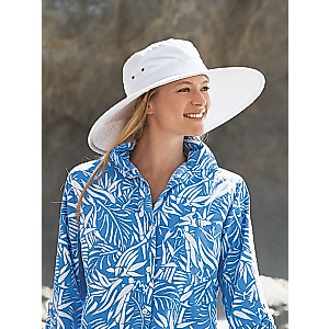 Womens Mens Sun Hat Wide Brim UV-Protection Bucket Fishing Safari Boonie Hat for Summer(Size:L) White