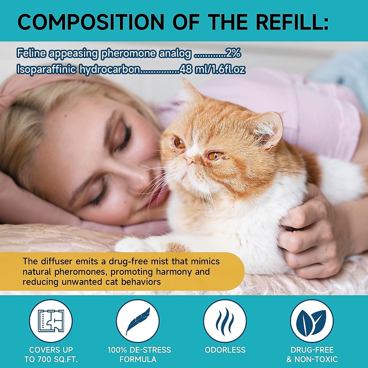 Woyamay Cat Calming Diffuser Refills - Cat Pheromones Calming Diffuser for Cats Relieve Anxiety & Stress, 2-Month Supply Cat Pheromone Diffuser Refills (Fits All Common Diffuser