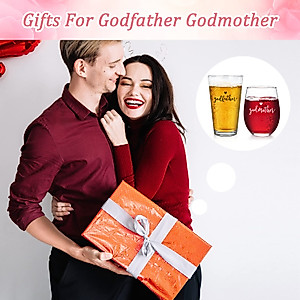 DAZLUTE Godparents Proposal Gift, Godfather Beer Glass Godmother Stemless Wine Glass for Godmother Godfather Mothers Day Fathers Day Christmas Birthday, Baptism Gift for Godparents from Godchild, 17oz