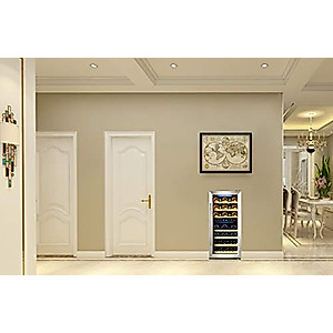 Phiestina Dual Zone Wine Cooler Refrigerator, 33 Bottle Free Standing Compressor Fridge and Chiller for Red and White Wines, 16'' Glass Door Wine Refrigerator with Digital Memory Temperature Control