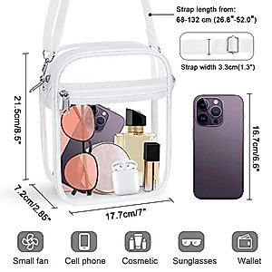 KETIEE Clear Bag Stadium Approved, Clear Crossbody Bag with Adjustable Strap Clear Purse for Women Clear Stadium Bag for Concerts Sports Festivals(White)