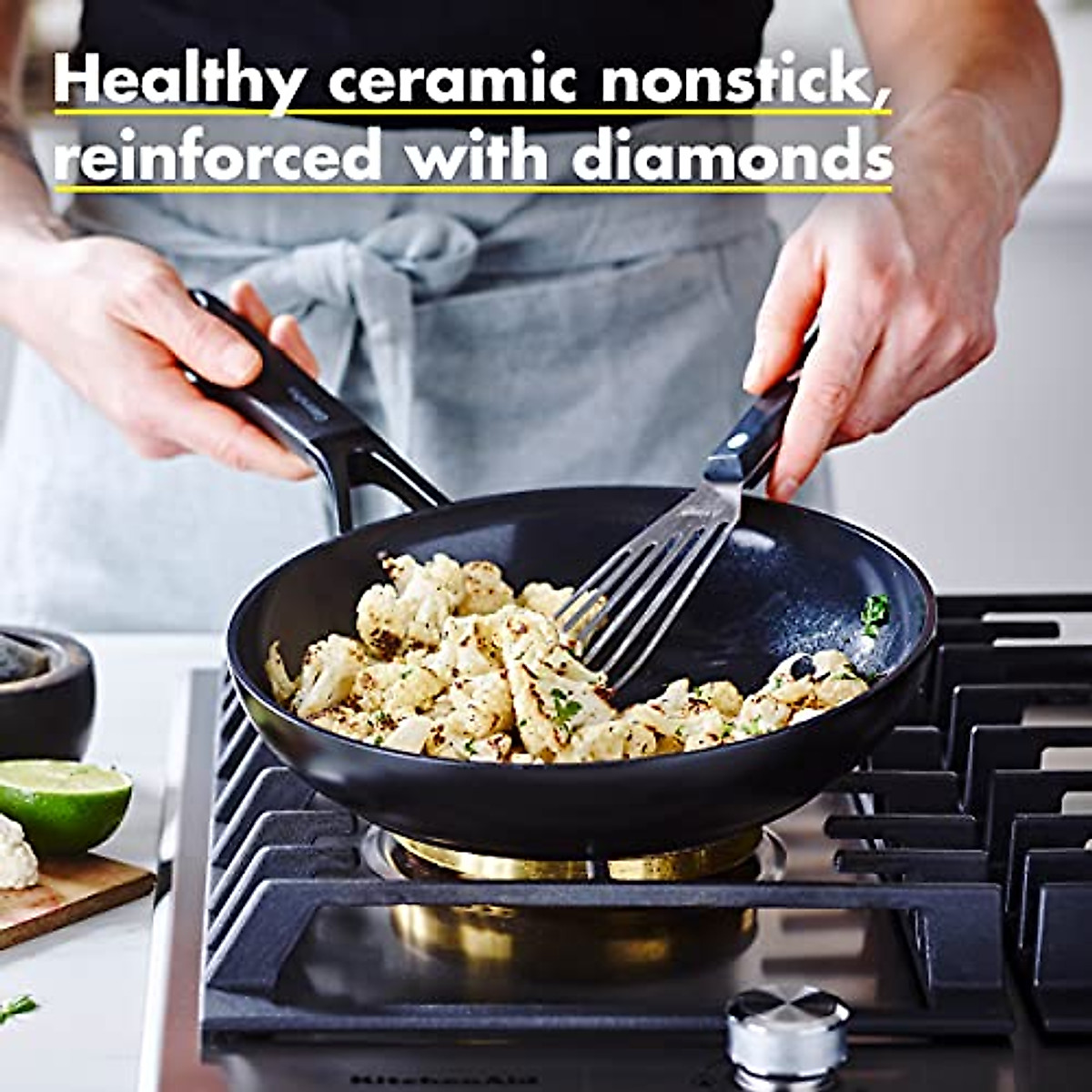 GreenPan SmartShape Healthy Ceramic Nonstick, 9.5" Frying Pan Skillet, PFAS-Free, Dishwasher Safe, Black
