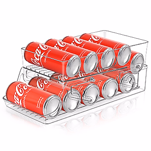 Xicennego Foldable Soda Can Organizer for Refrigerator，Beverage Can Dispenser for Fridge, Drink Can Holder Clear Plastic Storage Bin for Refrigertor, Pantry Cupboard, Office, Bathroom, Camper (1Pack)