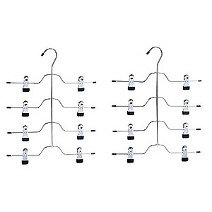 2 Quality Pant Skirt Trouser 4-Tier Pants Metal Hangers Heavy Duty Metal and Clips, Great for Slacks, Trousers, Jeans, Towels (2)