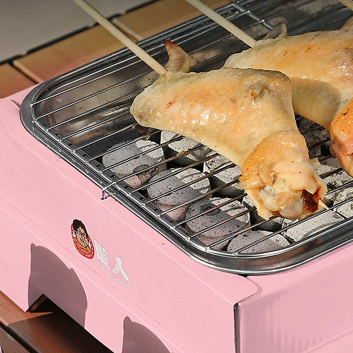 Portable and Compact Disposable Charcoal Grill - Detachable Stainless Steel BBQ Smoker Grill for Outdoor Camping(Pink)
