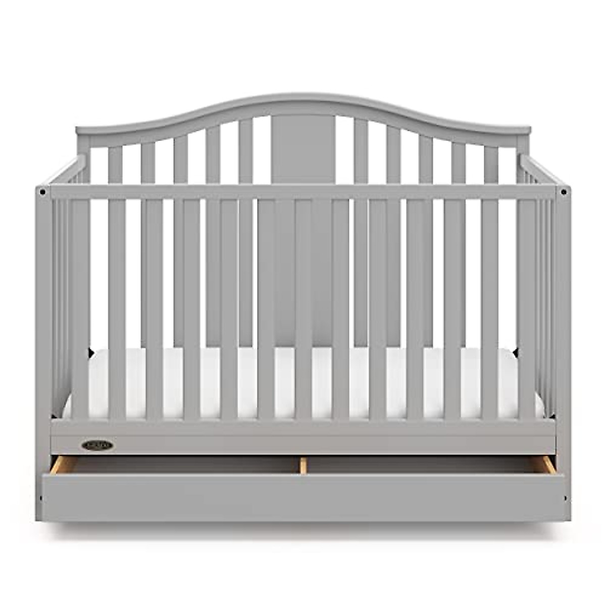 Graco Solano 4-in-1 Convertible Crib with Drawer (Pebble Gray) – GREENGUARD Gold Certified, Crib with Drawer Combo, Includes Full-Size Nursery Storage Drawer, Converts to Toddler Bed and Full-Size Bed