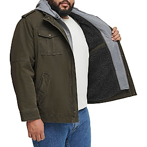 Levi's Men's Washed Cotton Hooded Military Jacket (Regular & Big & Tall Sizes), Olive/Sherpa Lined, 3X