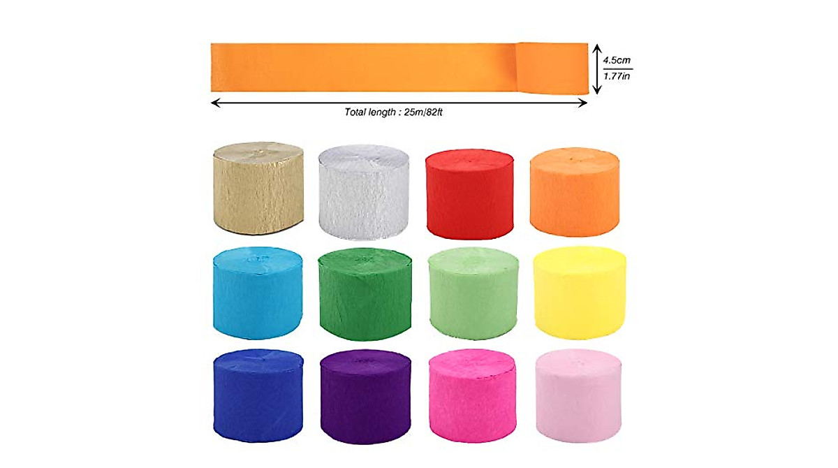 Crepe Paper Streamers: 12 Rolls, 12 Colors for Any Party!
