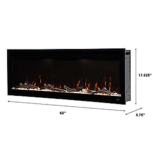 Modern Ember Aerus 60 Inch Smart Linear Electric Fireplace - Recessed in-Wall and Wall-Mount, Multiple Flame Colors, Compatible with Alexa and Google Assistant