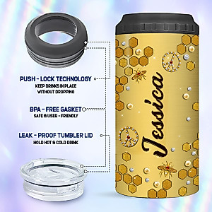 ZOXIX Personalized Can Cooler Let It Bee Gifts For Bee Lovers Women Jewelry Style Stainless Steel Tumbler Insulated Can Holder Travel Cup 16 Oz 4-in-1 Hippie Bee Themed Items