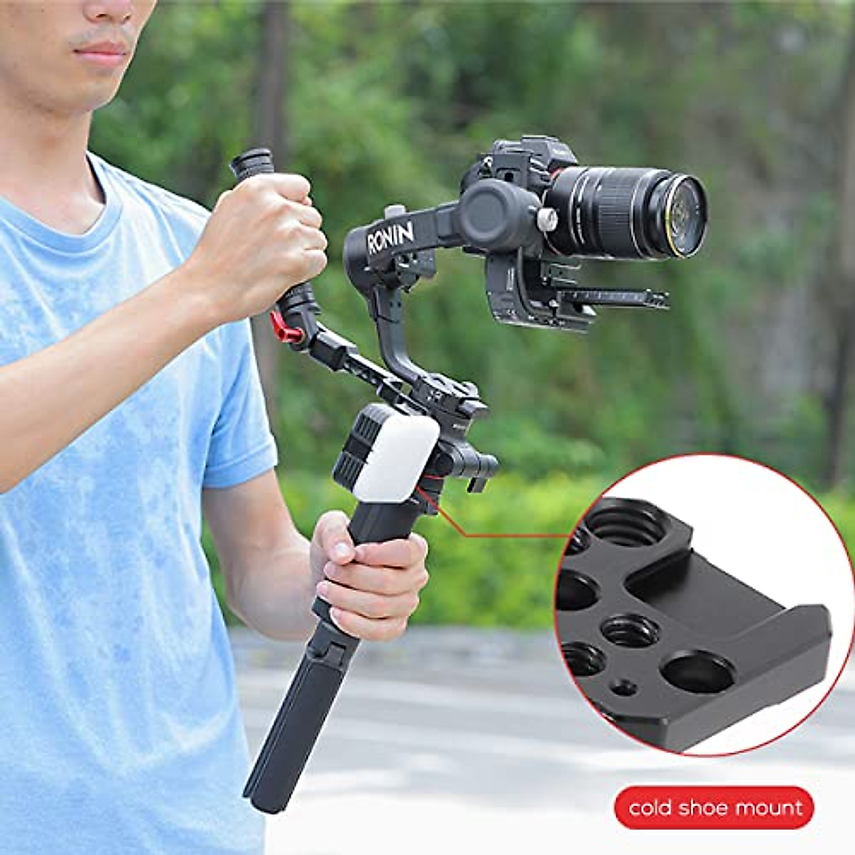 Gimbal Adjustable Handle Grip for DJI Ronin S/SC/RSC2, Stabilizer Handgrip Extension Bracket with Cold Shoe Mount 1/4 3/8 Threaded Holes for Video Light, Microphone, Monitor