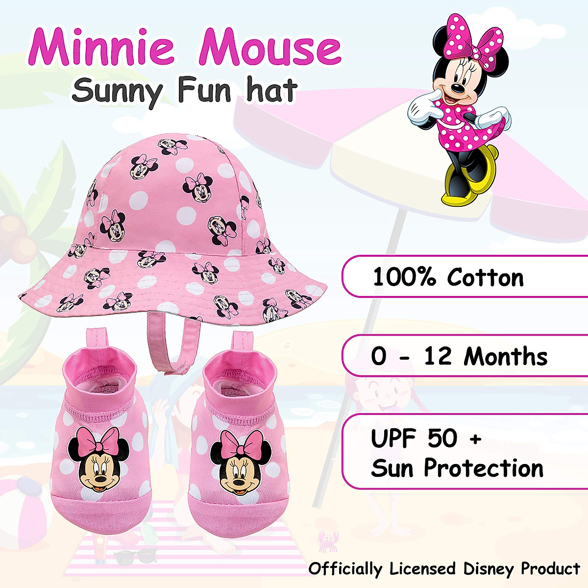 Disney Minnie Mouse Pink Sunny Fun Swim Hat and Booties Set - 0-12 Months