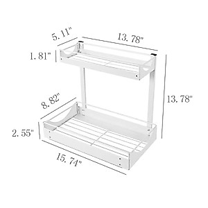 KINGPOUL Under Sink Organizers-2-Tier L-Shape Heavy Duty Metal Smooth Slide Out Pull Out Drawers for Under Cabinet Storage Around Plumbing, Under Kitchen Bathroom Sink Organizers and Storage（White