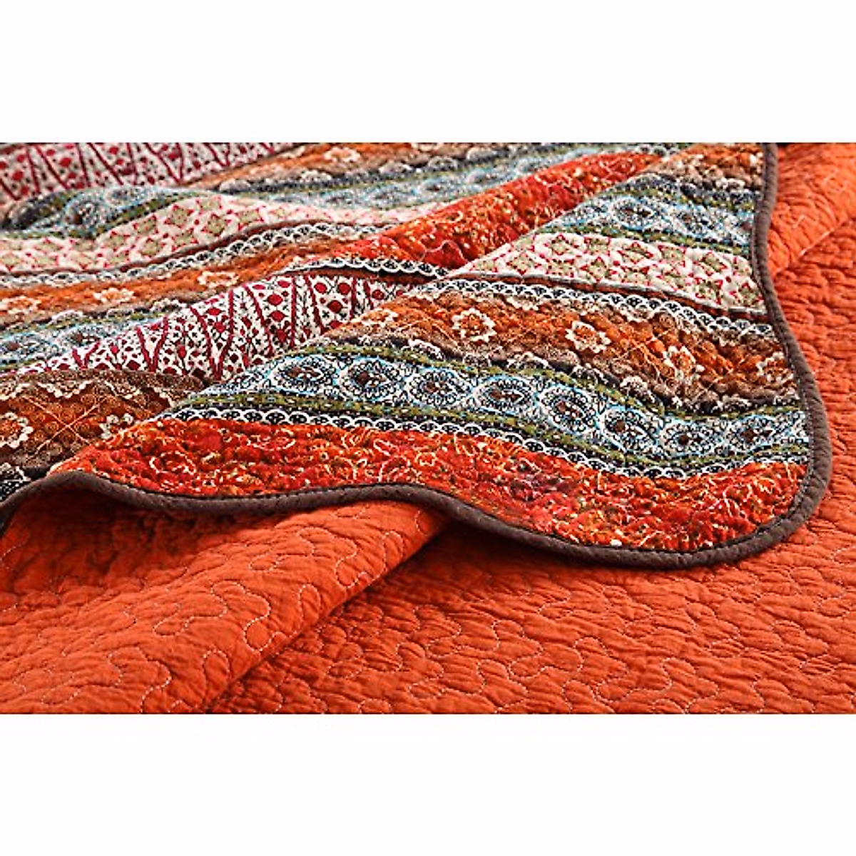 NEWLAKE Striped Classical Cotton 3-Piece Patchwork Bedspread Quilt Sets, Queen Size