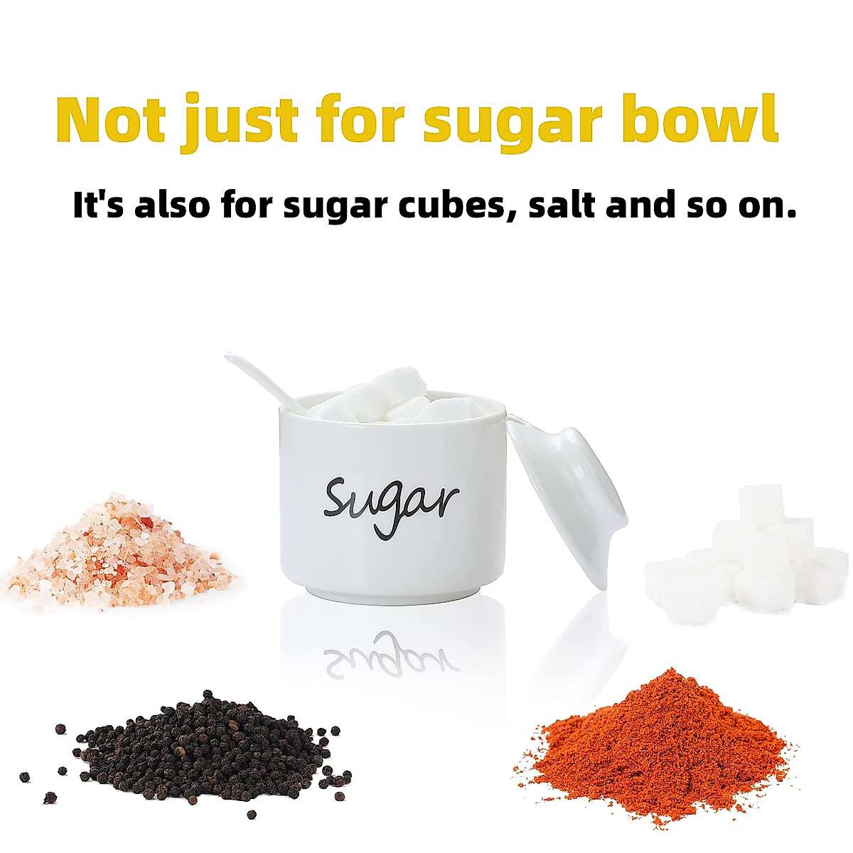 ONTUBE Ceramic Sugar Bowl with Lid and Spoon,Porcelain Sugar Pot,8oz (White)