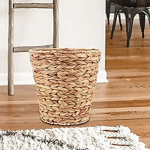 Rattan Basket Woven Waste Basket Round Trash Can Decorative Garbage Waste Bin Rubbish Container Laundry Cloth Storage Basket Organizer for Bedroom Home Living Room Bathroom Woven Basket