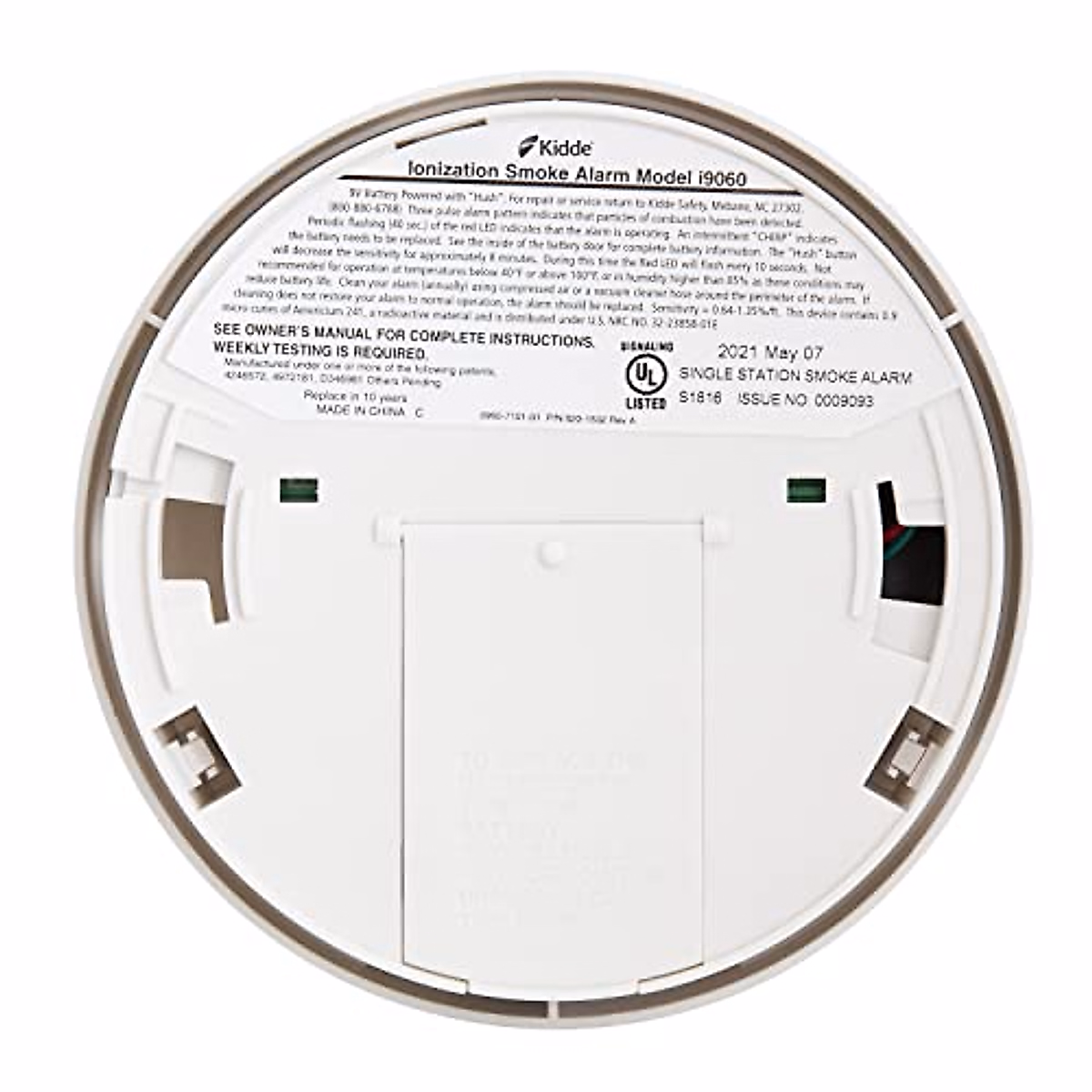 Kidde Premium Smoke Detector, Battery-Operated Smoke Alarm with Hush Feature, 9V Battery Included