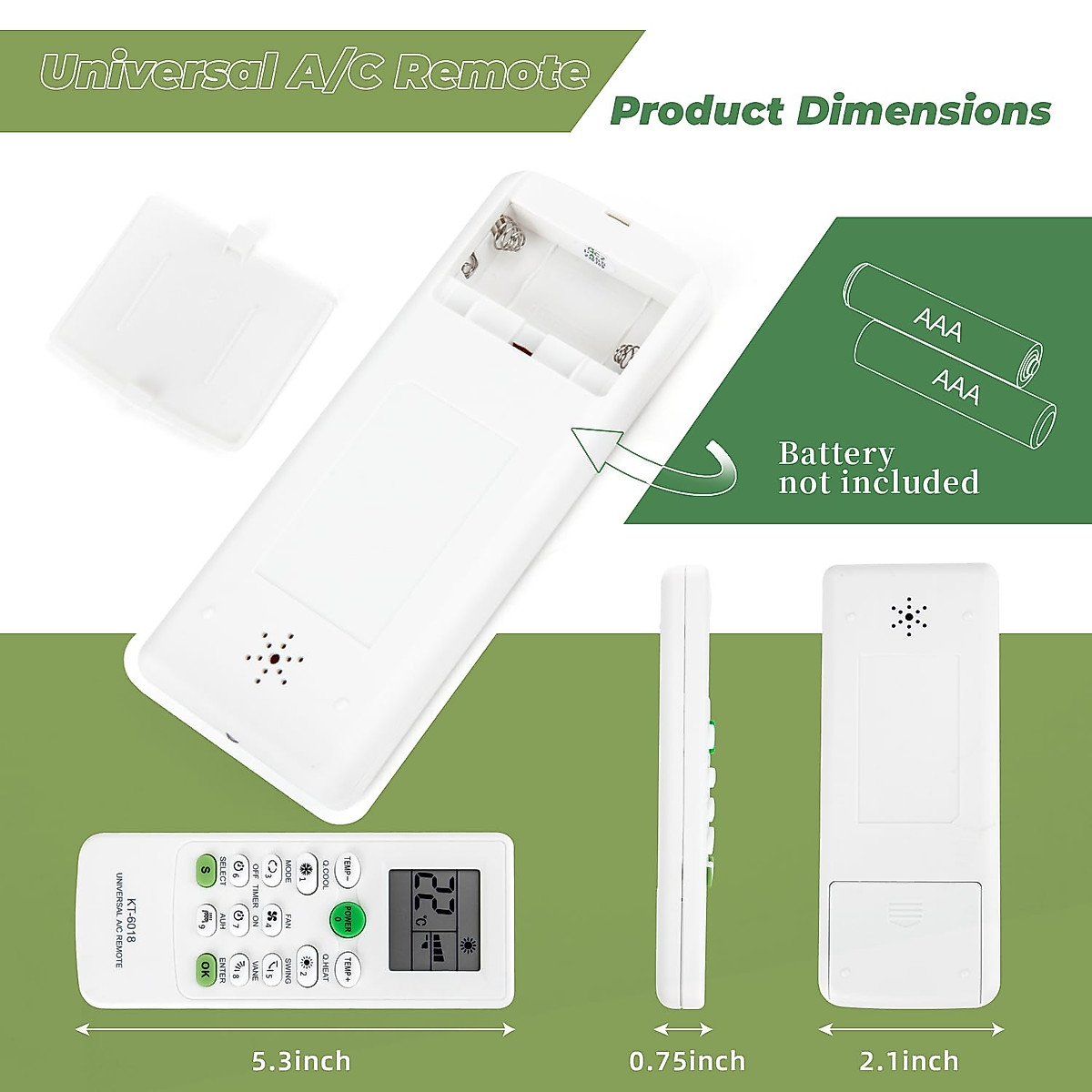 Universal AC Remote Control - 6000 in 1 LCD A/C Conditioning Controller for Multiple Brands Including Mitsubishi, Toshiba, Hitachi, Fujitsu, Daewoo, LG, Samsung, Electrolux, Sanyo, and AUX