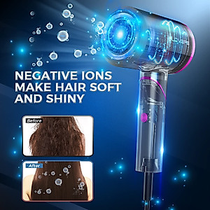 Hair Blow Dryer, Foldable Handle 1800W Ionic Travel Hiar Dryer, Constant Temperature Hair Care Without Hair Damage