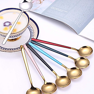 Spoons Cutlery, 18/10 Stainless Steel Korean Spoons 6 Pieces Soup Spoons (Green Gold)