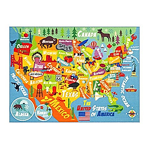 KC Cubs Playtime Collection USA United States Map Educational Learning & Game Area Rug Carpet for Kids and Children Bedrooms and Playroom (3'3" x 4'7")