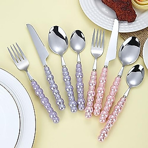 WISELADY Teaspoon Set, 304 Stainless Steel Knife, Fork and Spoon Set, Ceramic Handle Cutlery, Steak Knife, Fork Dessert Spoon, Dinner Spoon Set (Beige,2Sets)