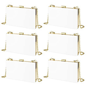 Andaz Press Blank Acrylic Clutch Purse for Women, Bride, Mrs, Bridesmaids, White Clutch Evening Box Shoulder Handbag with Gold Removable Metal Chain 6-Pack for Wedding Cocktail Formal Dinner Prom