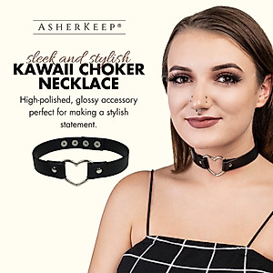 AsherKeep Black Heart Choker Necklace for Women - Goth Choker Necklace Kawaii Cute Chokers for Women Black Vegan Leather Choker Punk Halloween Costume