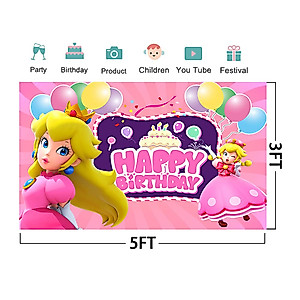Princess Backdrop for Birthday Party Decorations Princess Peach Background for Baby Shower Party Cake Table Decorations Supplies Princess Peach Theme Banner 5x3ft