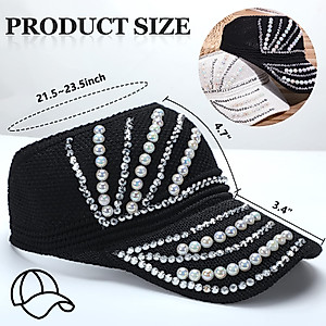 2 Pieces Studded Rhinestone Crystals Ponytail Hat Bling Mesh Baseball Caps Studded Rhinestone Black and White Adjustable Visors Sport Golf Sun Visor Open Top Beach Visor for Women Men Summer Outdoor