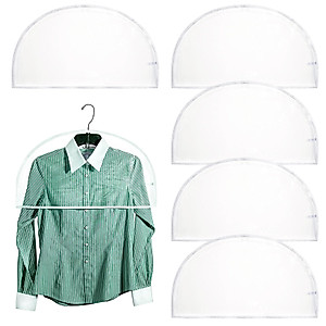 5 PACK Clear Clothing Hanger Shoulder Covers, Shoulder Cover for Clothes Closet Bulk clothes for Hanging Clothes, Suit, Coats, Jackets, Dress Open Closet Storage