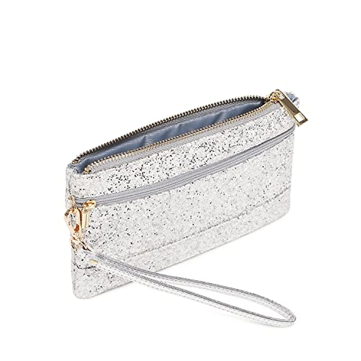 LAM GALLERY Sparkling Glitter Evening Clutch Silver Bride Purse for Wedding Bling Clutch Handbag for Party - Silver Wristlet Style