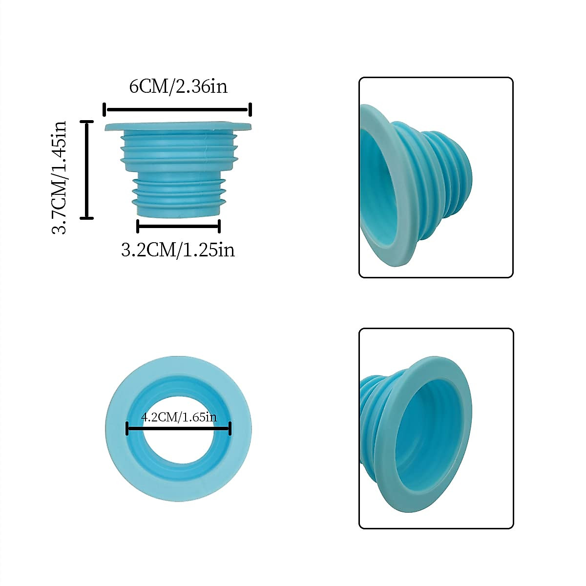 4 Pcs Drain Pipe Hose Seal Deodorant Silicone Plug, Washing Machine Drain Hose Seal Plug, for Bathroom Kitchen Laundry Pipe Sewer Seal(Blue)