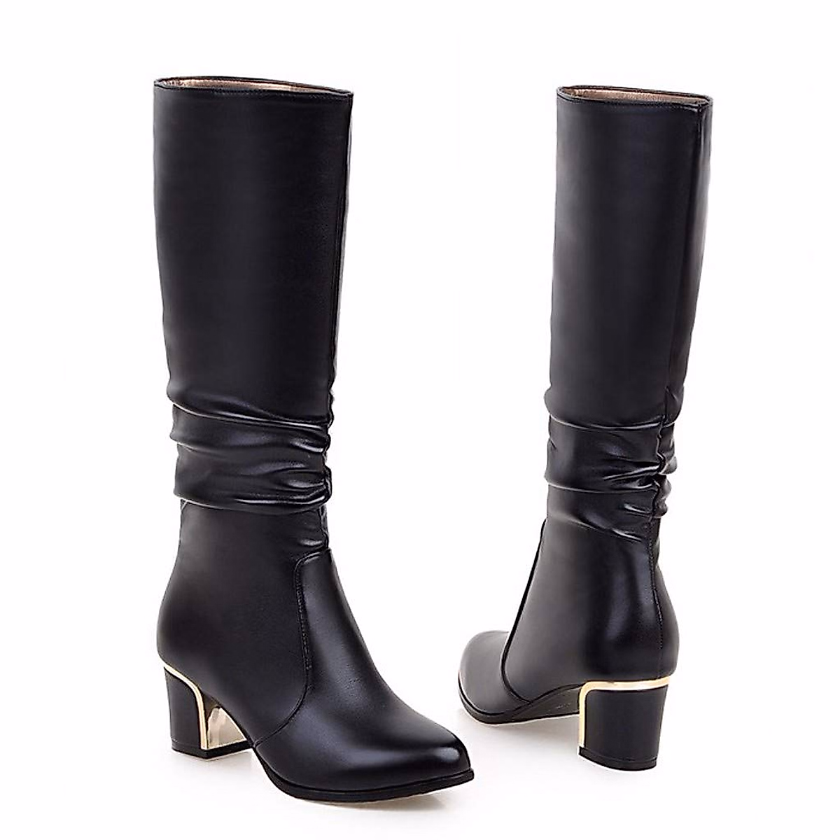 Knee High Boots for Women,Jchen Lady PU Leather Knee High Fall Winter Casual Boots Chunky Heels Zipper Roma Boots Shoes