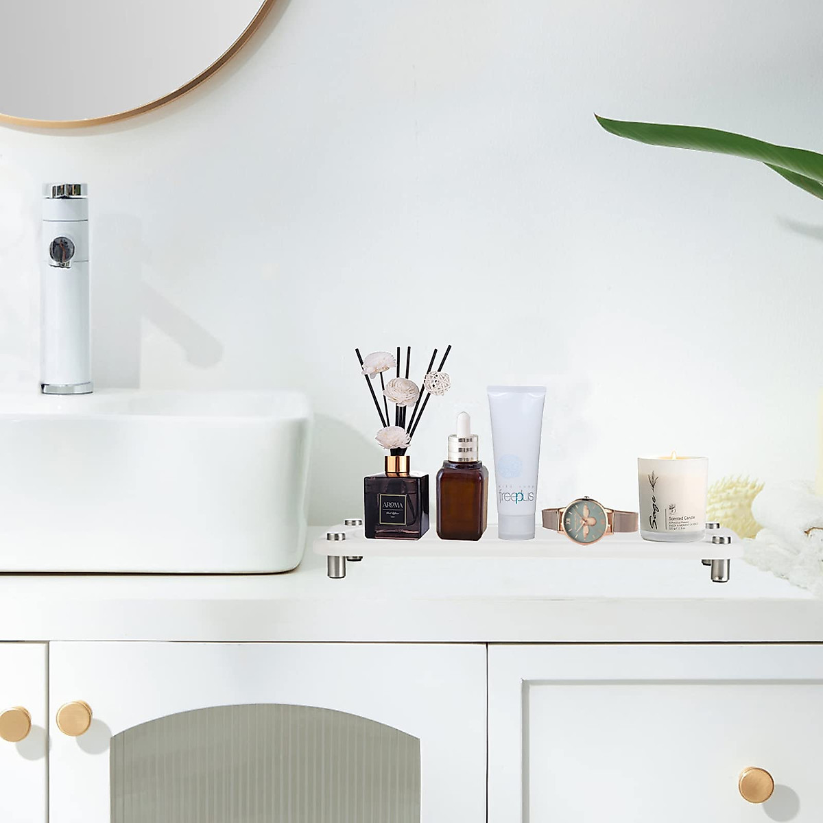 Sink Caddy, Tingtio Instant Dry Kitchen Sink Organizer Sponge Holder Bathroom Countertop tray Diatomaceous Pedestal Stand Riser with Stainless Steel Feet and Rubber Bottom White