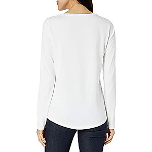 Amazon Essentials Women's Classic-Fit 100% Cotton Long-Sleeve Crewneck T-Shirt, White, Medium