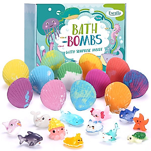 Bath Bombs for Kids with Toys Inside for Girls Boys - 12 Handmade Kids Bubble Bath Fizzies Bomb with Surprise Sea Animals Toys, Moisturize Gentle and Kids Safe