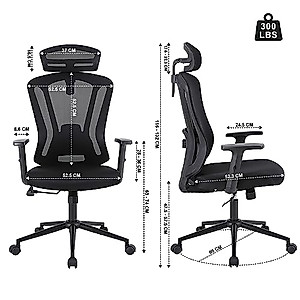 Ergonomic Home Office Chair, High Back Desk Chair with Adjustable Lumbar Support, 2D Armrest and Headrest, Black Mesh Computer Gaming Chair with Tilt Function