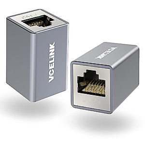 VCELINK Cat7 Ethernet Coupler Female to Female, Shielded RJ45 Coupler PoE Cable Extender for Cat7/Cat6a/Cat6/Cat5e Network Cable, RJ45 Inline Coupler Silver Grey 2-Pack