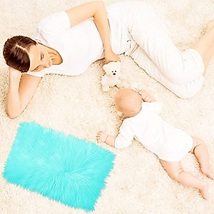 WLLHYF 20 Inch Faux Sheepskin Fur Fuzzy Rug, Ultra Soft Rectangle White Furry Rugs Luxury Fuzzy Sheepskin Area Rugs for Bedroom Living Room Sofa Shaggy Silky Plush Carpet Bedside Rug Floor Mat (Blue)