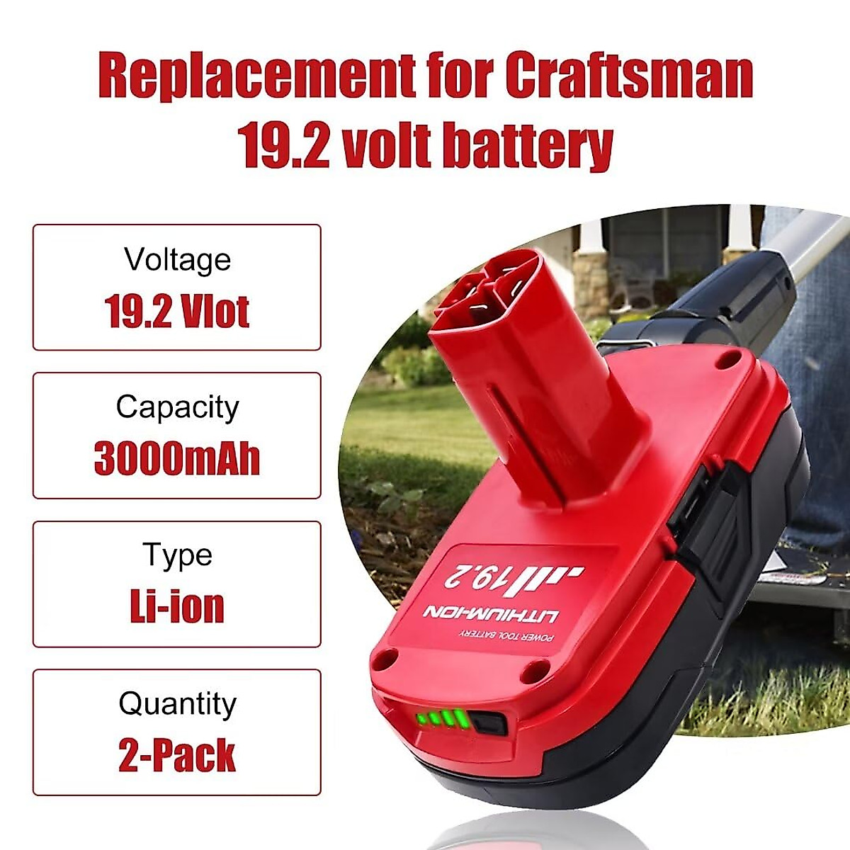 2 Packs 3.0Ah Diehard 19.2V C3 Battery Replacement for Craftsman 19.2 Volt Battery Li-ion Compatible with Craftsman 315.pp2011 315.pp2020 315.113753 130279005 1323903 11375 315.115410 Batteries(Red)