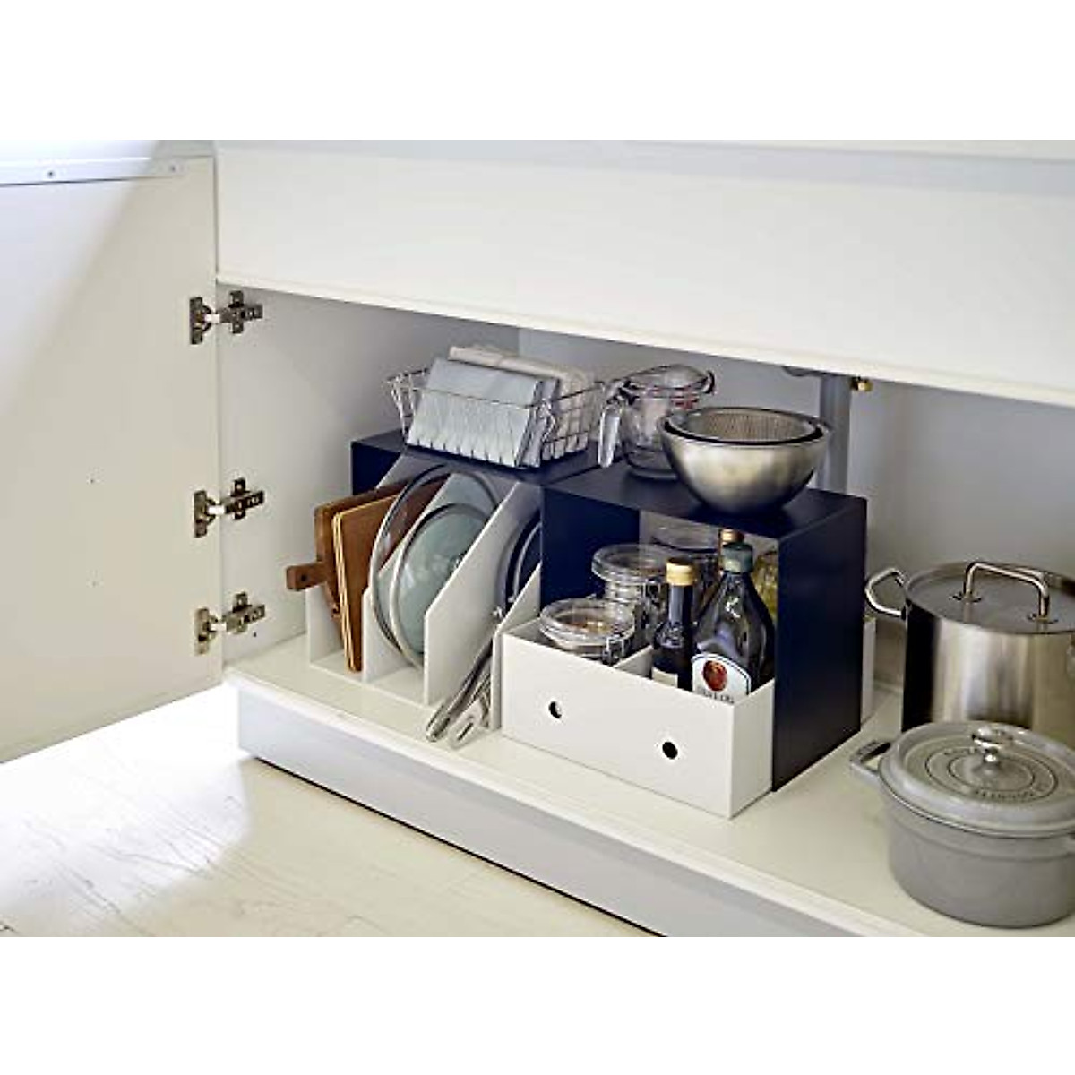 Yamazaki Home Cabinet Storage Organizer | Set of 2 | Kitchen Pantry | Steel | Riser, One Size, Black